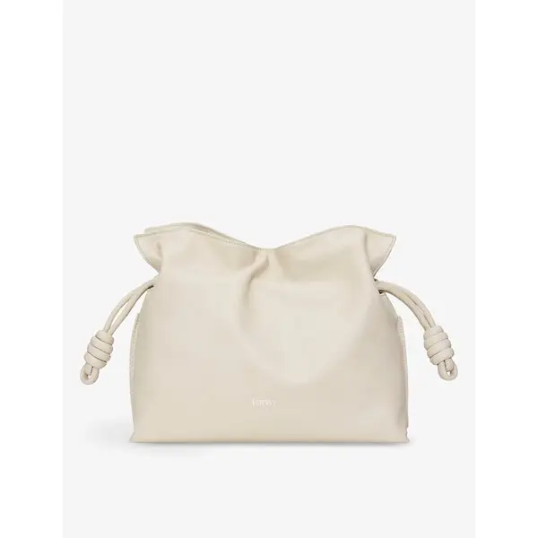 Loewe Flamenco Logo-embossed Knotted Leather Bag - Sea Salt