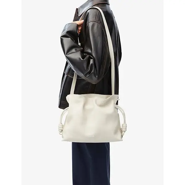 Loewe Flamenco Logo-embossed Knotted Leather Bag - Sea Salt
