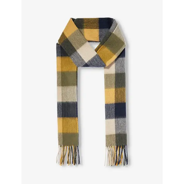 Barbour Checked Tasselled-trim Wool Scarf - Black Watch