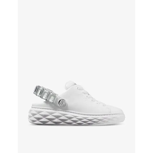 JIMMY CHOO Diamond Sling Crystal-embellished Leather Low-top Trainers - V White/crystal