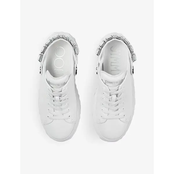 JIMMY CHOO Diamond Sling Crystal-embellished Leather Low-top Trainers - V White/crystal