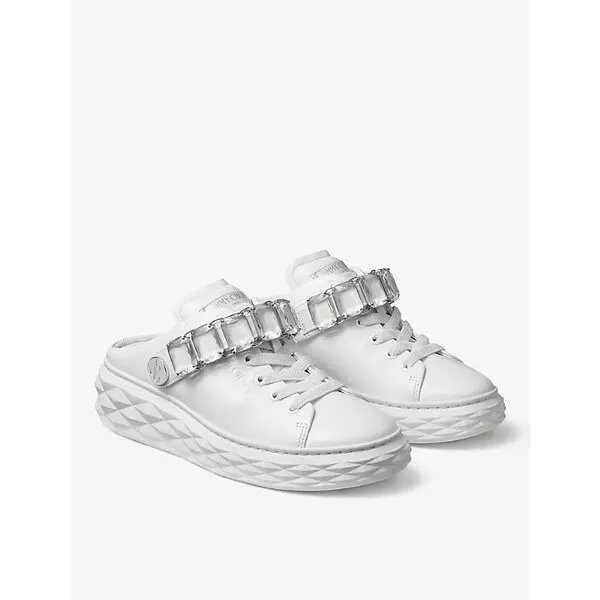 JIMMY CHOO Diamond Sling Crystal-embellished Leather Low-top Trainers - V White/crystal