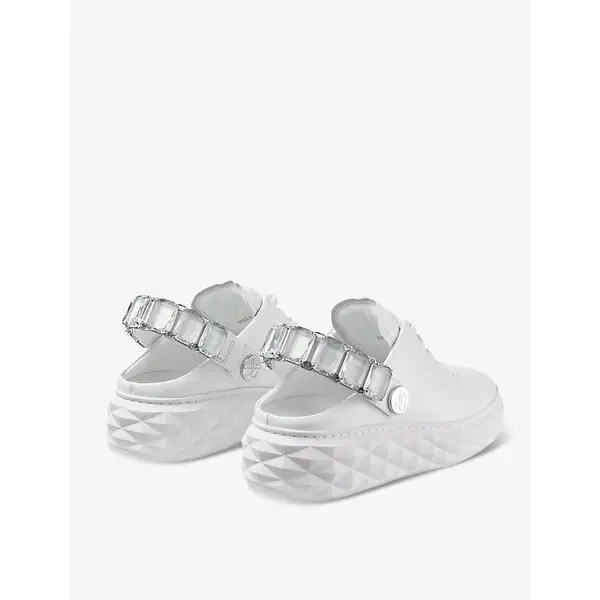 JIMMY CHOO Diamond Sling Crystal-embellished Leather Low-top Trainers - V White/crystal