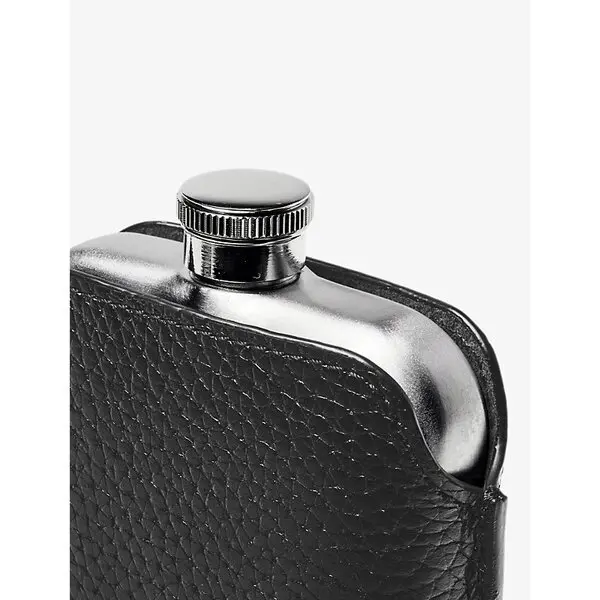 ASPINAL OF LONDON Grained-leather Pouch And Stainless-steel Hip Flask
