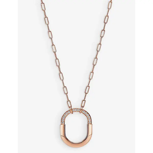 Tiffany & Co. Lock 18ct Rose-gold And 0.33ct Round-brilliant Diamond Pendant Necklace - Rose Gold