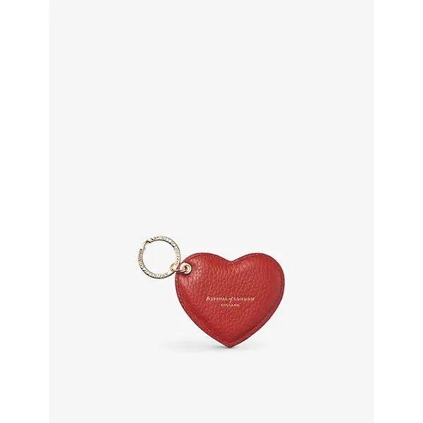 ASPINAL OF LONDON Heart Logo-print Grained-leather Keyring - Cardinalred