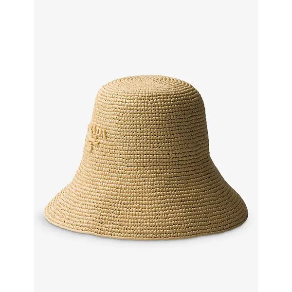 Prada Brand-embroidered Woven Bucket Hat - Neutral