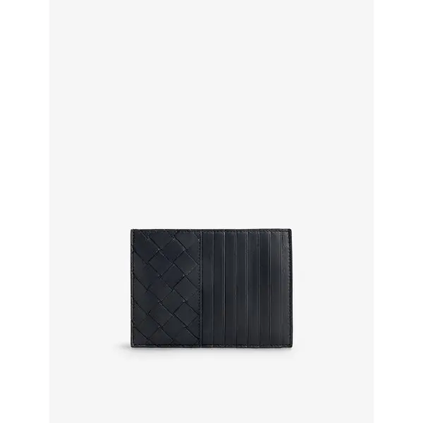 Bottega Veneta Intrecciato Leather Card Holder - Black-gold