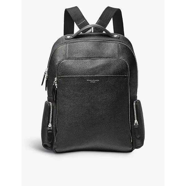 ASPINAL OF LONDON Reporter Zipped Pebbled Leather Backpack - Black