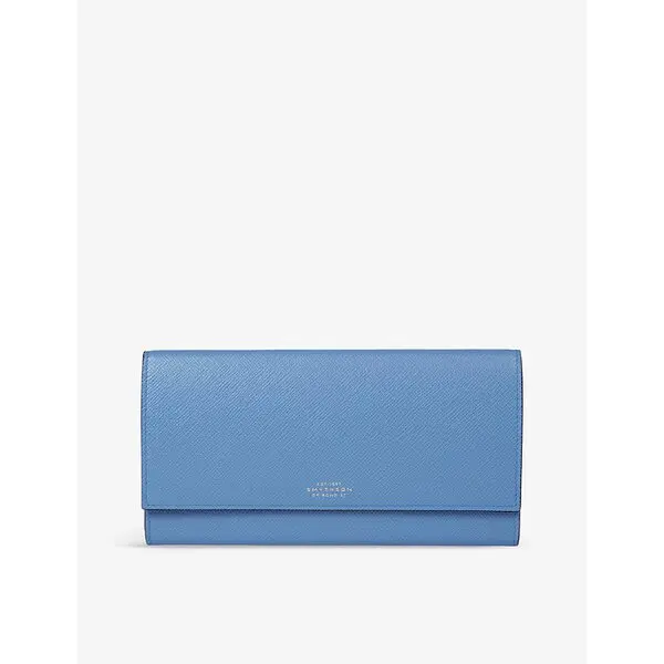 Smythson Panama Marshall Logo-embossed Leather Travel Wallet - Nile Blue