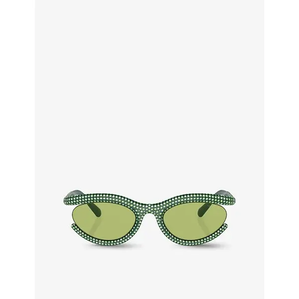 SWAROVSKI Sk6006 Crystal-embellished Oval Sunglasses - Green