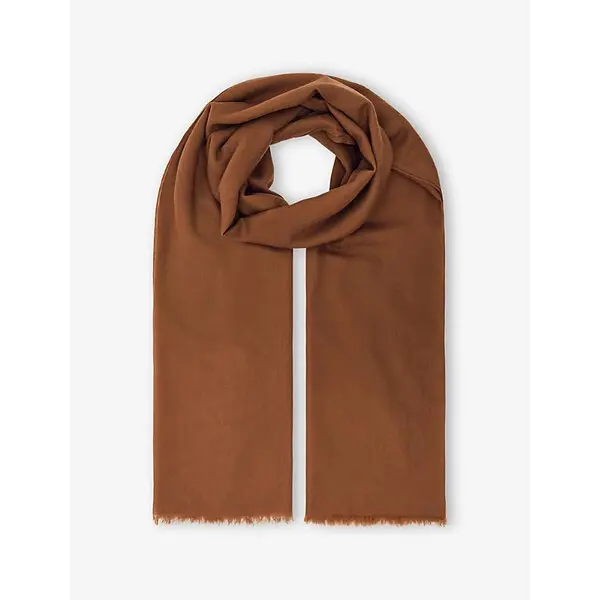 REISS Heidi Fringe-trimmed Cashmere Scarf - Camel