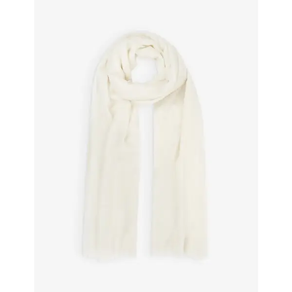 REISS Heidi Fringe-trimmed Cashmere Scarf - Off White
