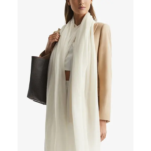 REISS Heidi Fringe-trimmed Cashmere Scarf - Off White