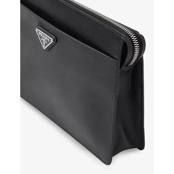 Prada Logo-plaque Saffiano-leather Pouch