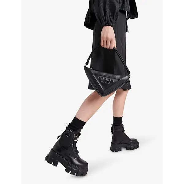Prada Monolith Pouch-embellished Platform-sole Leather Boots
