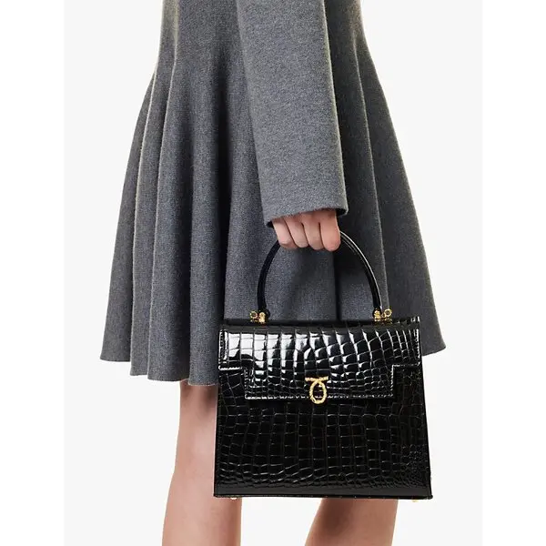 LAUNER Traviata Croc-embossed Leather Shoulder Bag