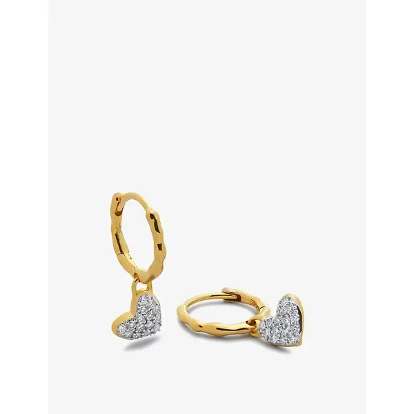 Monica Vinader Heart 18ct Vermeil Huggie Earrings With 1.7ct Lab-grown Diamonds - Yellow Gold