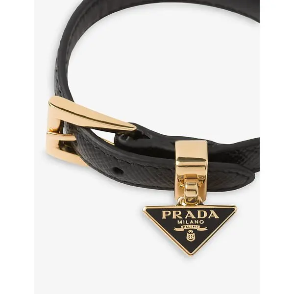 Prada Logo Charm Leather Bracelet - Black
