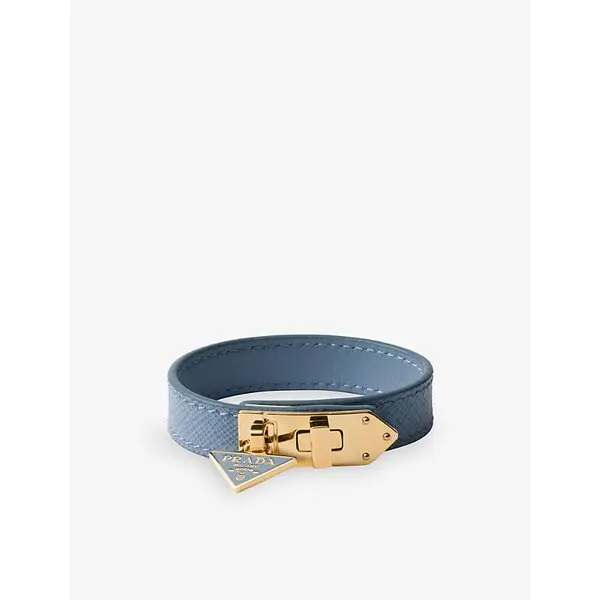 Prada Logo Charm Leather Bracelet - Light Blue