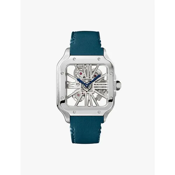 CARTIER Santos De Skeleton Leather And Stainless Watch - Steel