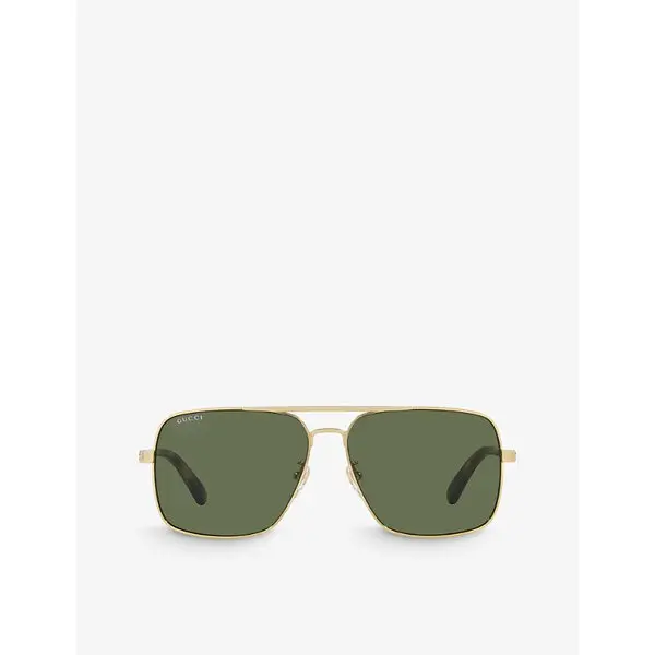 Gucci Gc002048 Gg1289s Rectangle-frame Metal Sunglasses - Gold