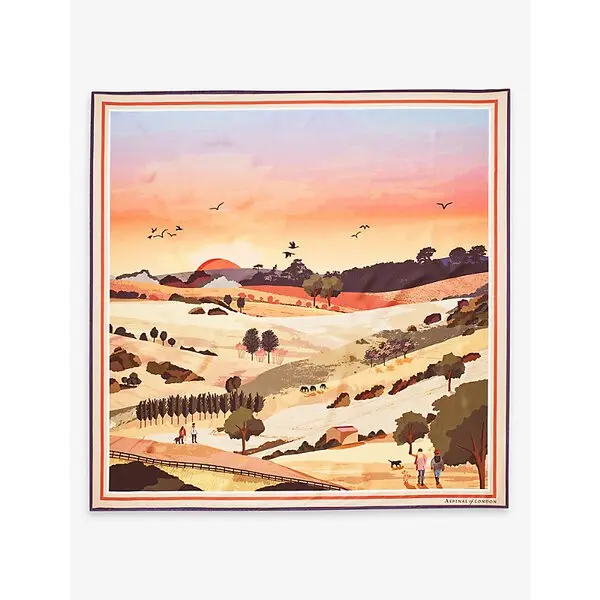 ASPINAL OF LONDON Graphic-print Branded Silk Scarf