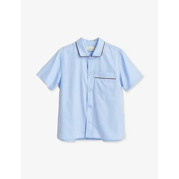 HAY Outline Contrast-trim Cotton Pyjama Shirt - Soft Blue