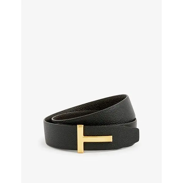 TOM FORD Reversible Grained Leather Belt With Logo - Brown + Black