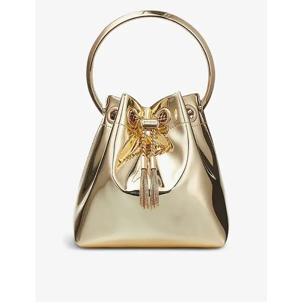 JIMMY CHOO Bon Bon Metallic Woven Top-handle Bag - Gold