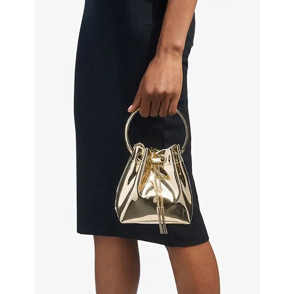 JIMMY CHOO Bon Bon Metallic Woven Top-handle Bag - Gold