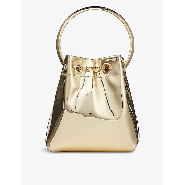 JIMMY CHOO Bon Bon Metallic Woven Top-handle Bag - Gold