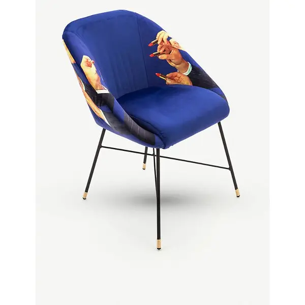 SELETTI Wears Toiletpaper Lipstick-print Velvet Chair 50cm X 60cm - One-color