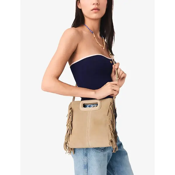 Maje Fringed-trim Suede Shoulder Bag - Cappucino