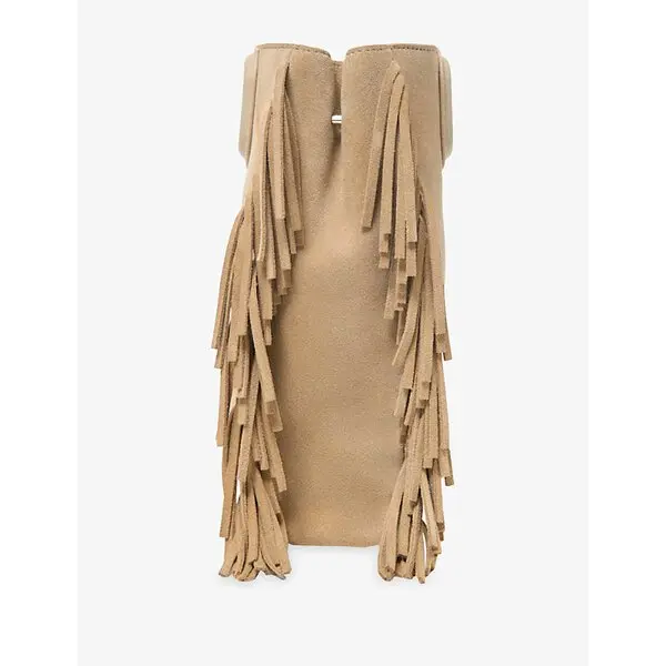 Maje Fringed-trim Suede Shoulder Bag - Cappucino