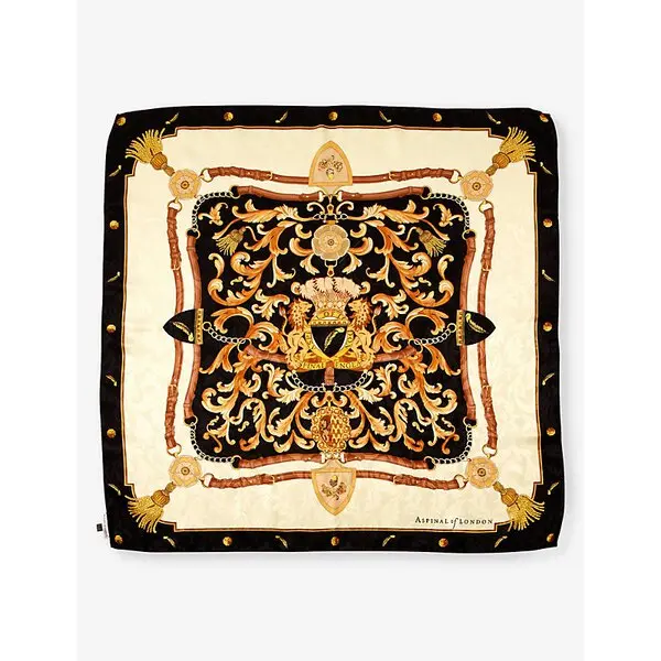 ASPINAL OF LONDON Signature Graphic-print Silk Scarf - Black