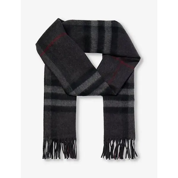 Burberry Giant Check Tassel-trim Cashmere Scarf - Charcoal