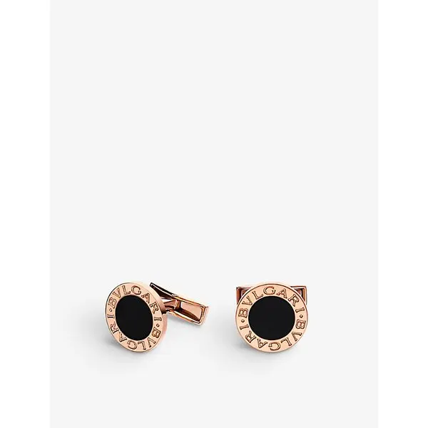 BVLGARI 18ct Rose-gold And Onyx Cufflinks - Pink