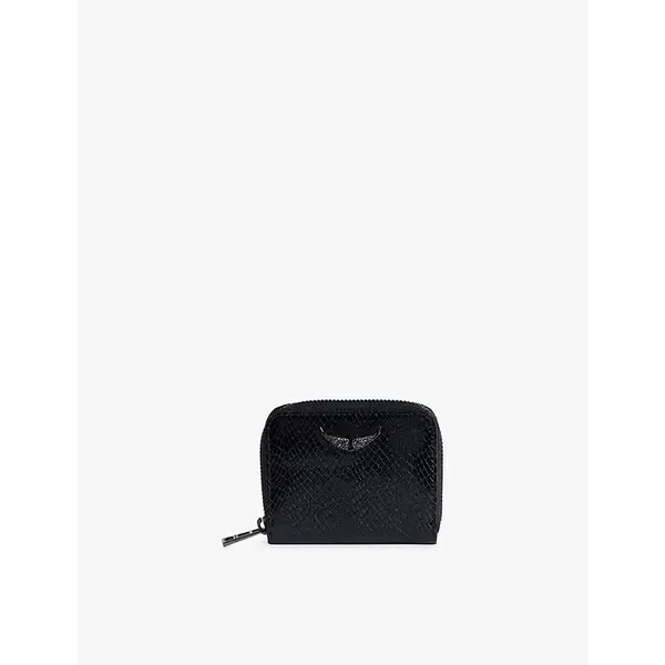 Zadig&Voltaire Wing-embellished Embossed-leather Zip-around Wallet - Noir