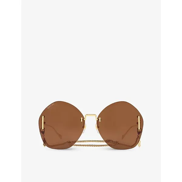 Gucci Gg1203s Round-frame Sunglasses - Brown/gold