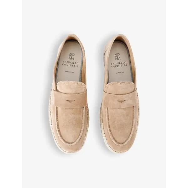 Brunello Cucinelli Espadrille-sole Panelled Suede Penny Loafers