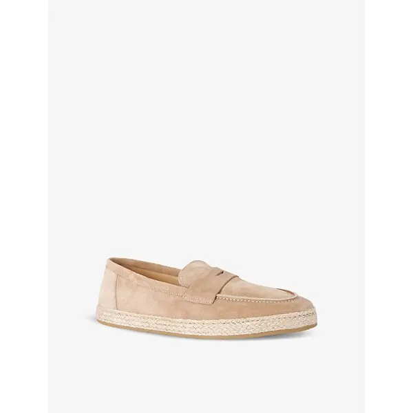 Brunello Cucinelli Espadrille-sole Panelled Suede Penny Loafers