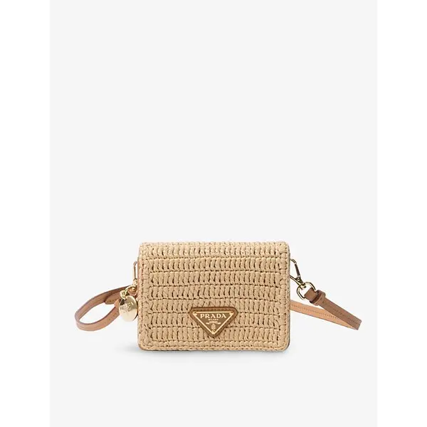 Prada Brand-plaque Woven Card Holder - Neutral