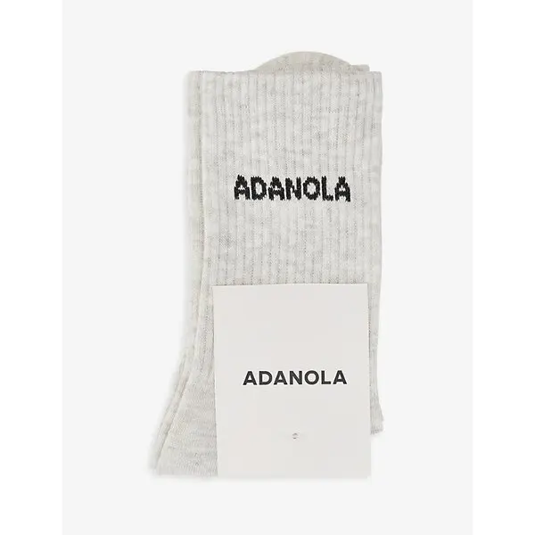 ADANOLA Logo-intarsia Ribbed Stretch-bamboo Blend Socks - Light Grey Melange