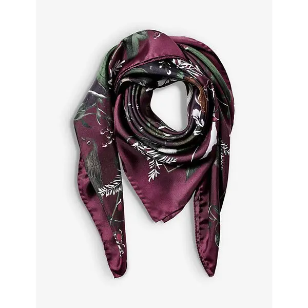 ASPINAL OF LONDON Woodland Graphic-print Silk Scarf - Burgundy