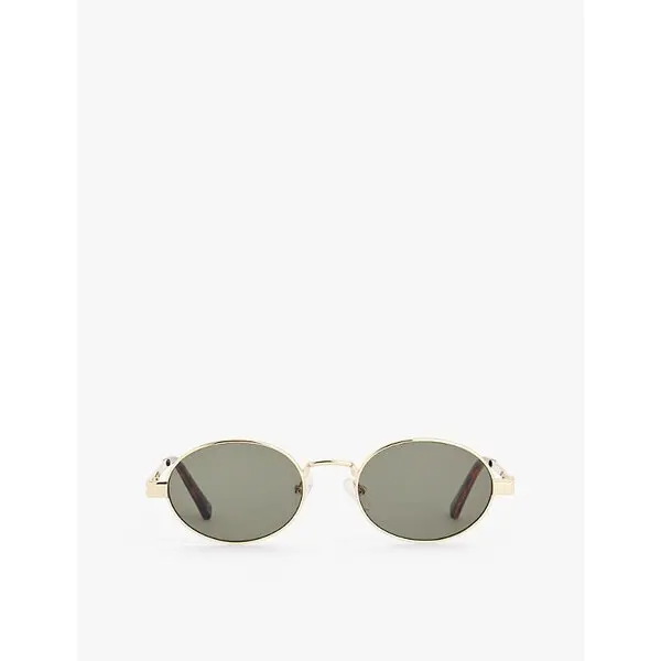 Le Specs Poseidon Deux Oval-frame Metal Sunglasses - Gold/khaki