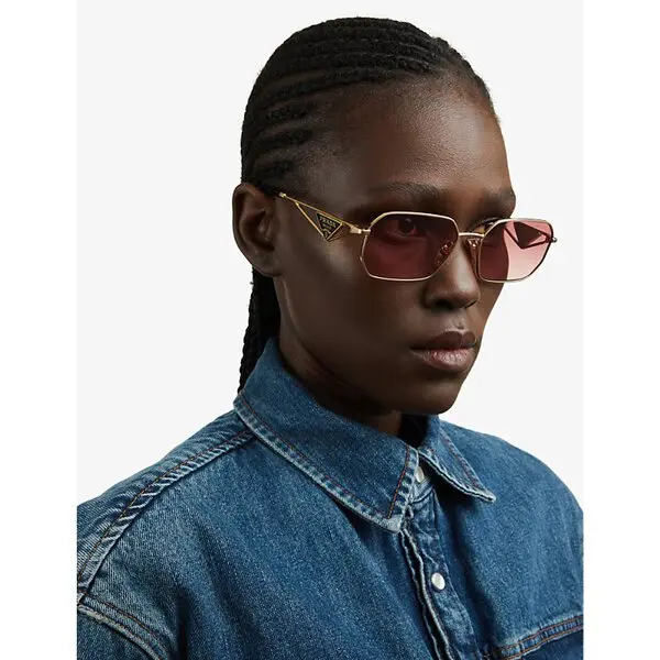 Prada Irregular-frame Metal Sunglasses - Gold
