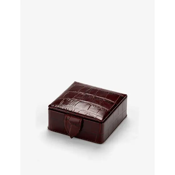 ASPINAL OF LONDON Croc-embossed Leather Stud Box - Amazon Brown