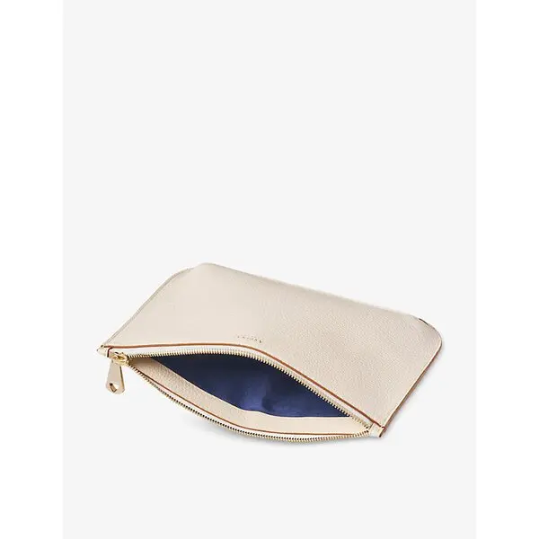 ASPINAL OF LONDON Ella Logo-print Large Grained-leather Pouch - Ivory