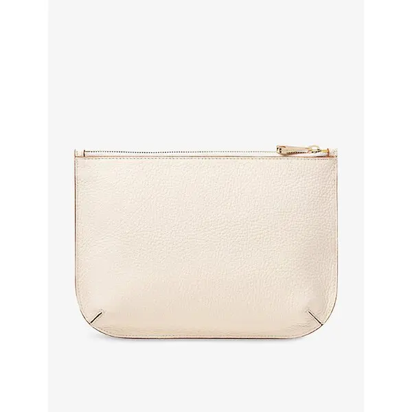 ASPINAL OF LONDON Ella Logo-print Large Grained-leather Pouch - Ivory